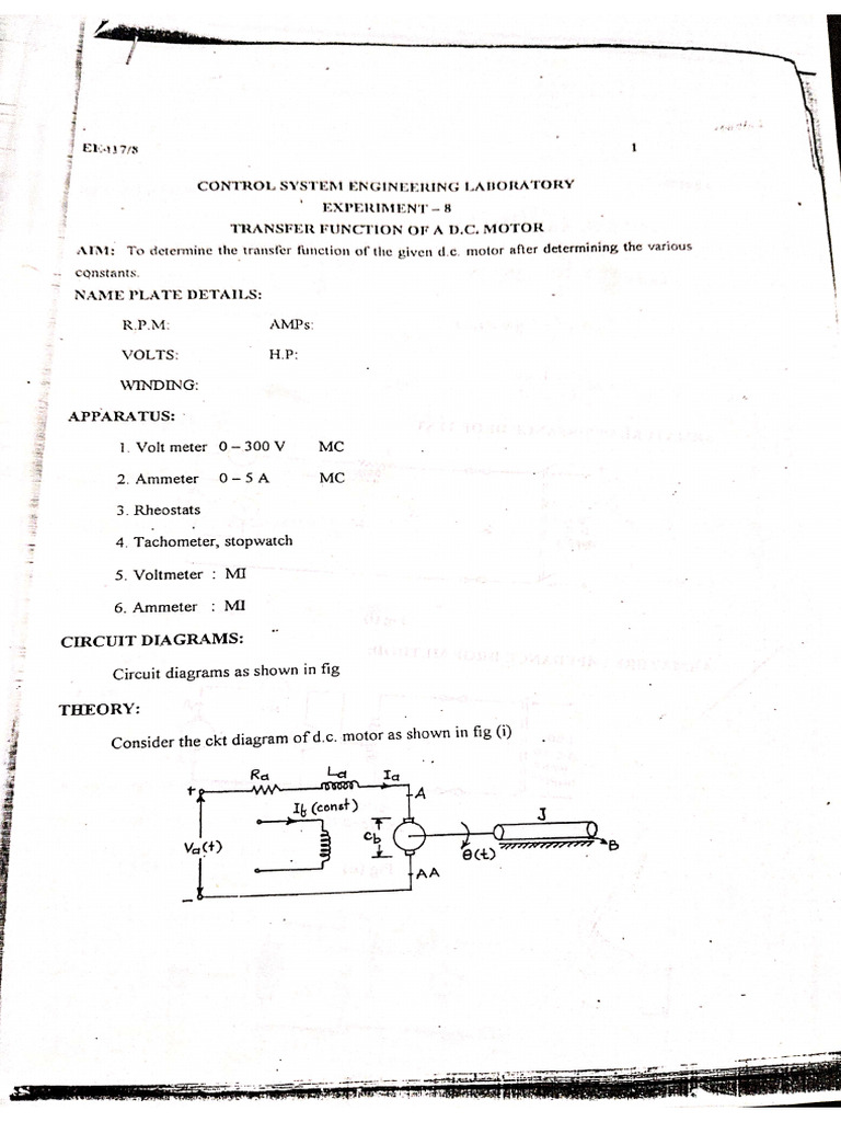 Transfer Function of DC Motor | PDF