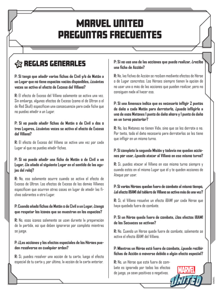 Preguntas Frecuentes sobre Marvel United | PDF | Personajes de Marvel ...