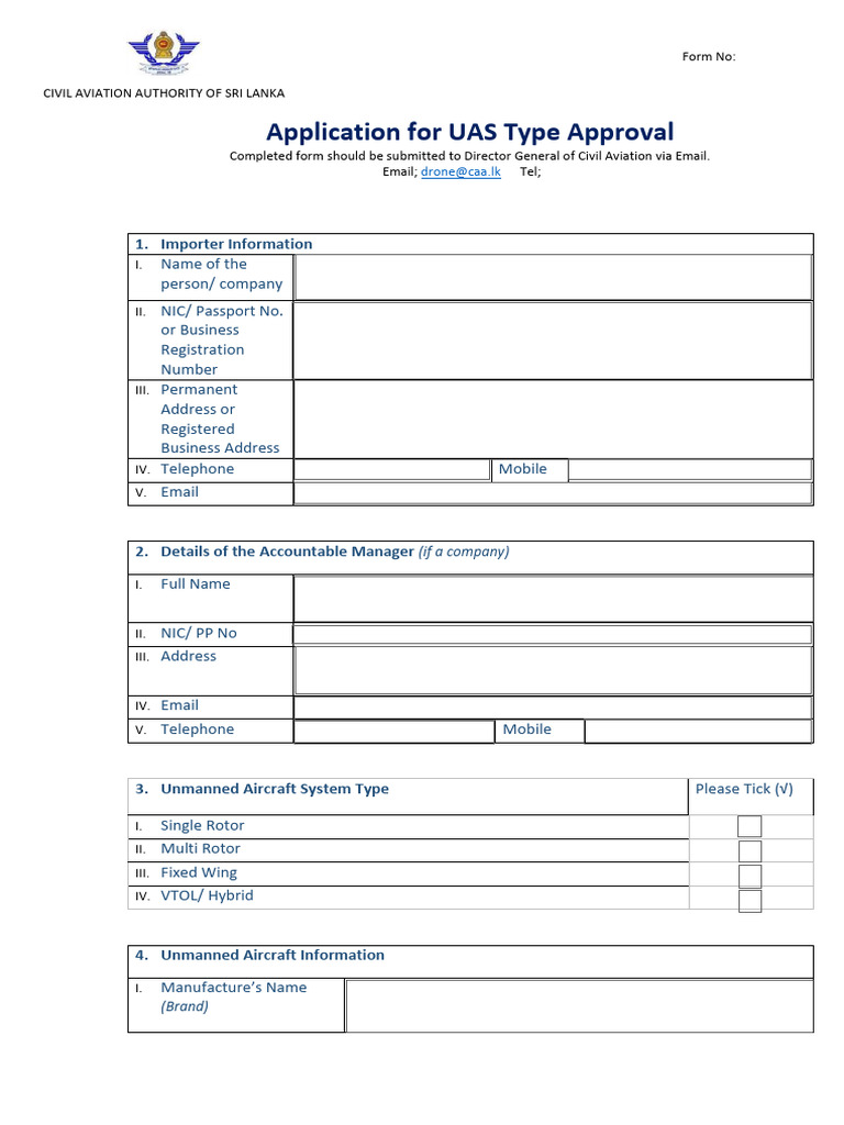 UAS Type Approval Application Form | PDF | Unmanned Aerial Vehicle ...