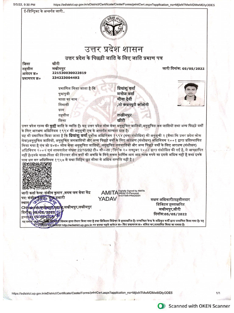 Caste Certificate | PDF