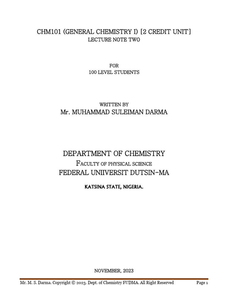 General Chemistry I Lecture Notes | PDF | Ion | Electron Configuration