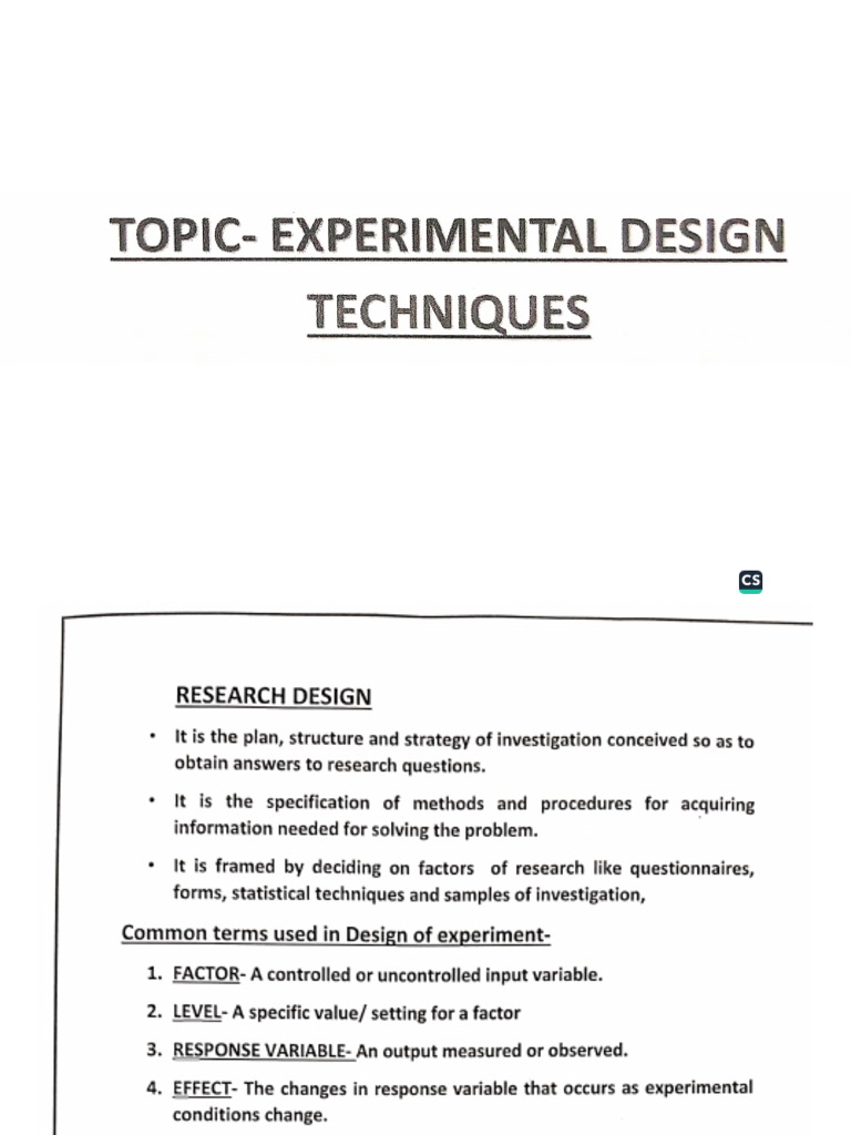 Experimental Design Technique | PDF