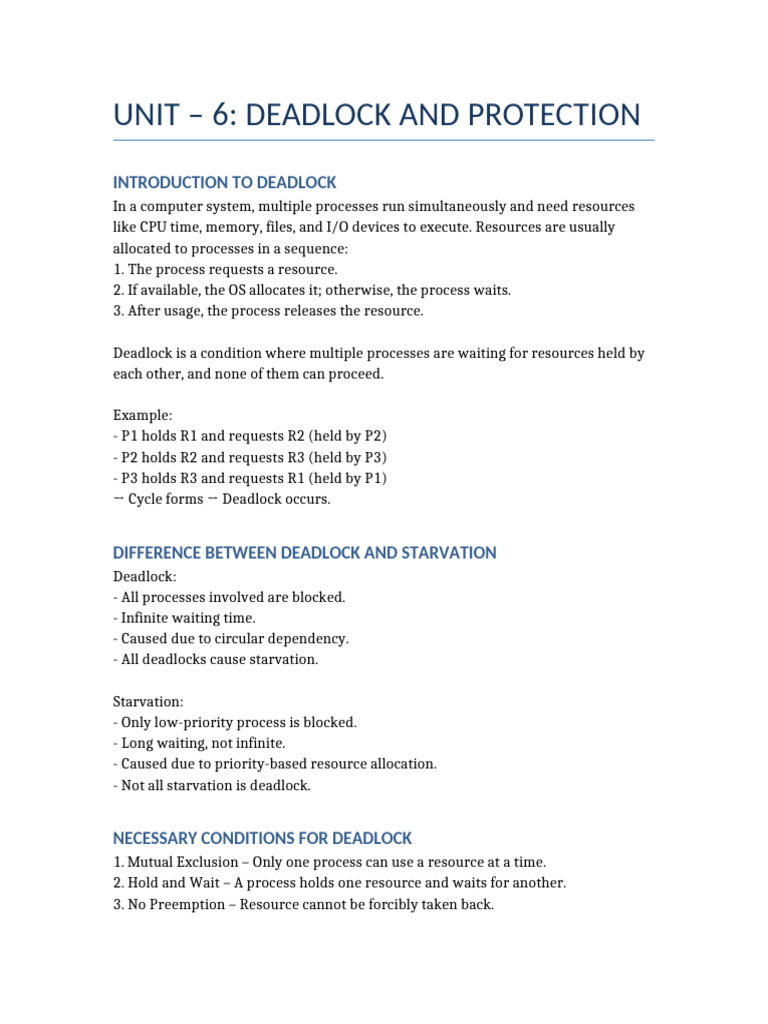 Deadlock and Protection Notes | PDF | Process (Computing) | Computer ...