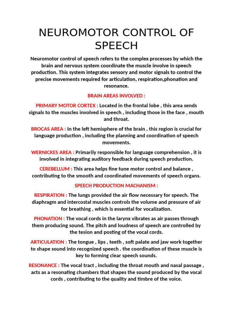 Neuromotor Control of Speech | PDF | Speech | Human Anatomy