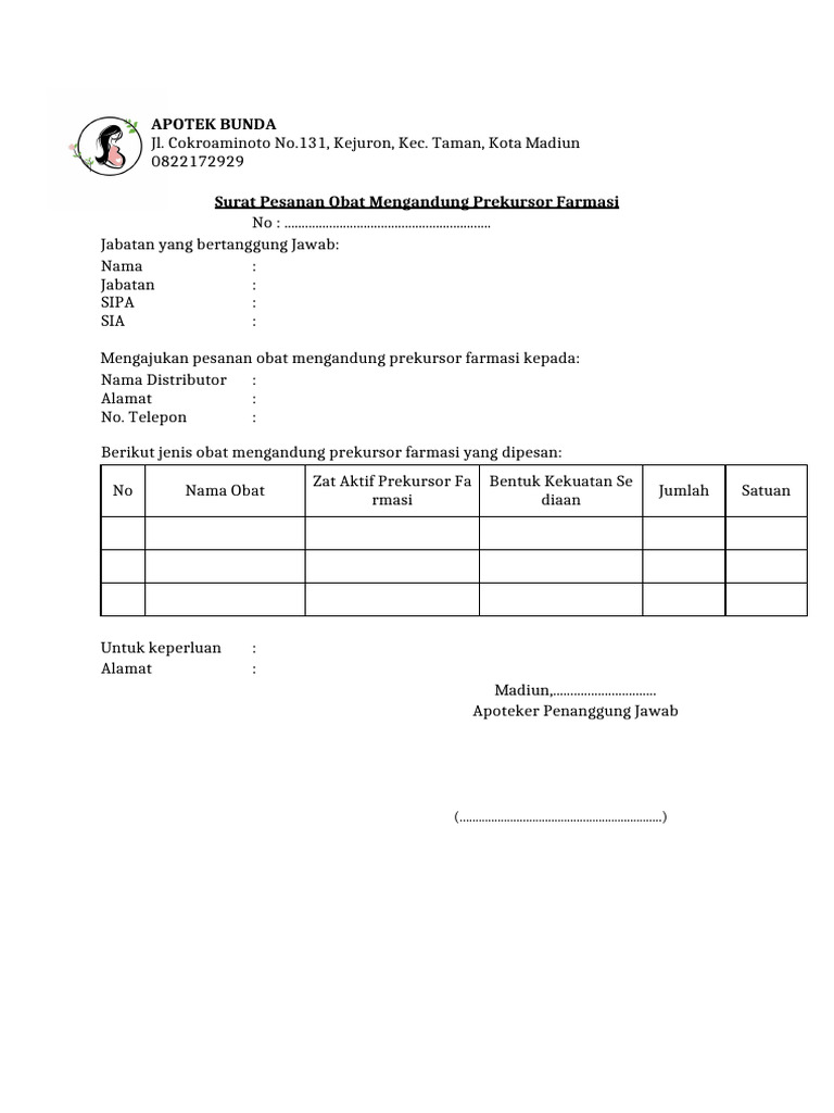 Template Surat Pesanan Prekursor | PDF