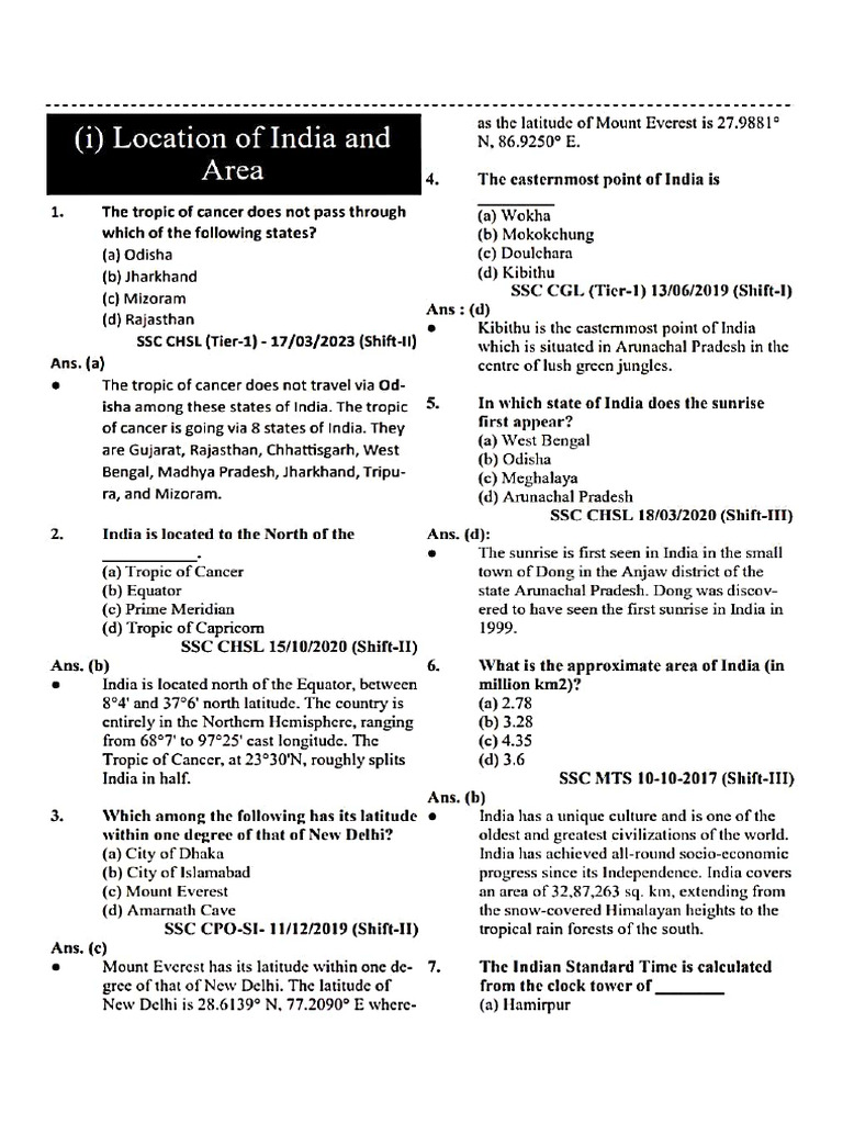 Indian Geography PYQ | PDF