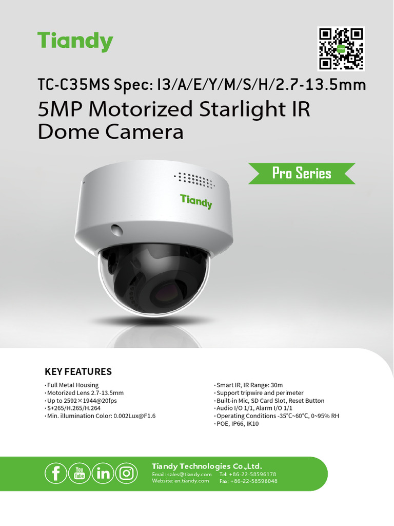 5MP Motorized Starlight IR Dome Camera: TC-C35MS Spec: I3/A/E/Y/M/S/H/2.7-13.5mm | PDF ...