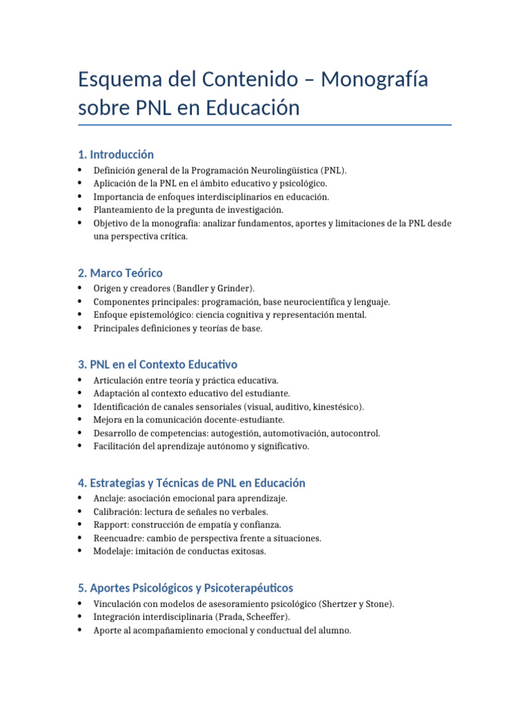 Esquema Monografia PNL | PDF