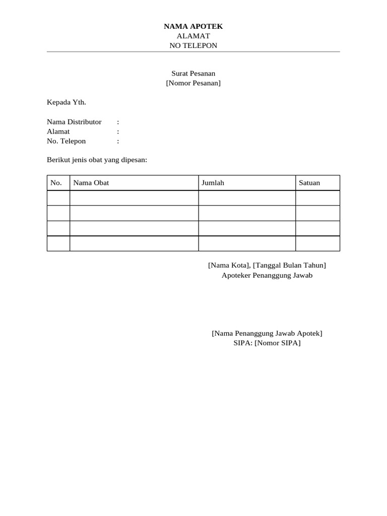 Format Surat Pesanan Obat | PDF