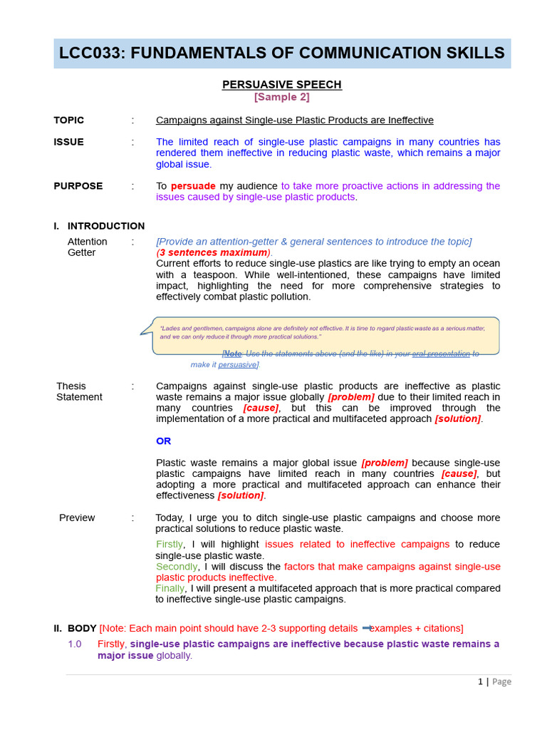 5b. SAMPLE 2 - PS OUTLINE (SINGLE-USE PLASTIC CAMPAIGNS ARE INEFFECTIVE ...