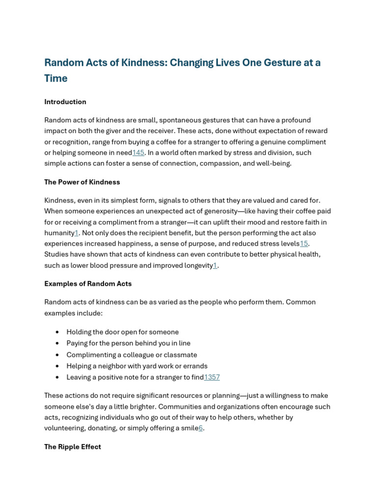 Impact of Random Acts of Kindness | PDF | Psychological Concepts ...
