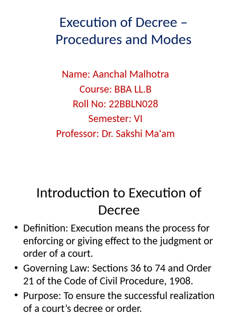 Execution of Decree Under CPC | PDF | Political Law | Justice
