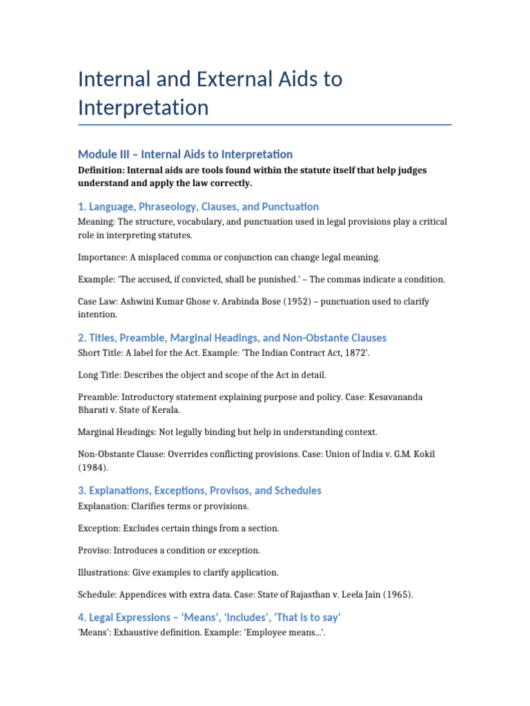 Internal and External Aids To Interpretation | PDF | Statutory ...