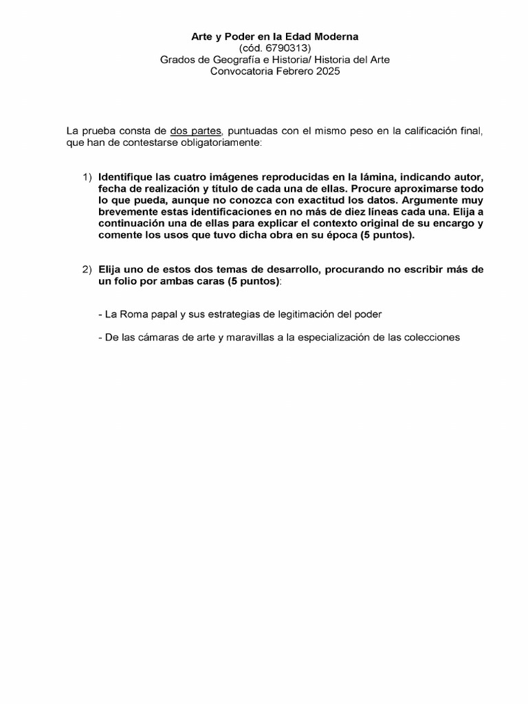 Examen Arte y Poder | PDF