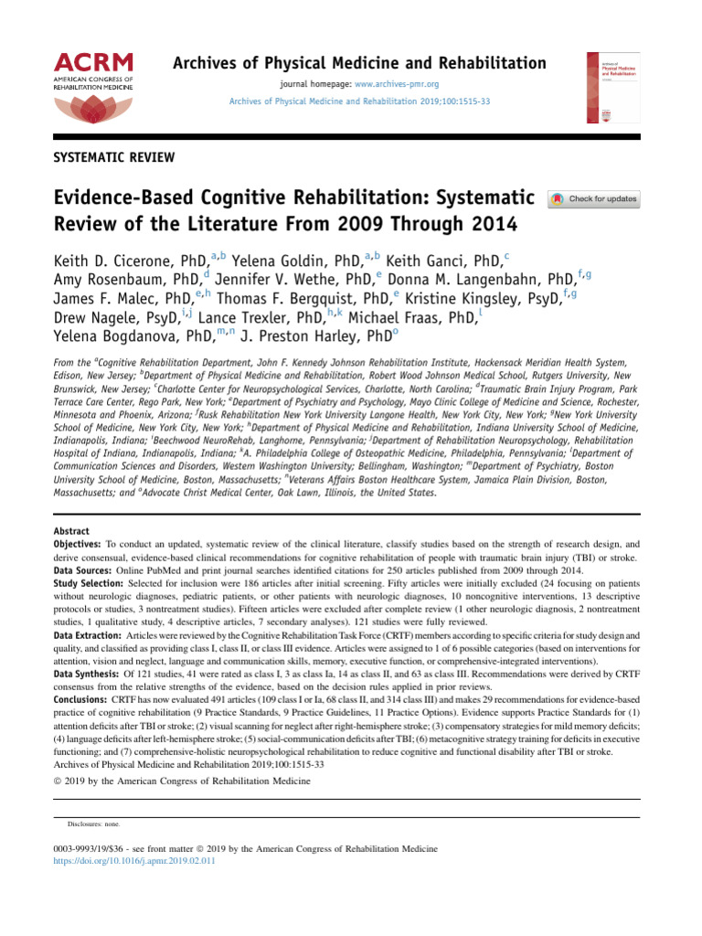 Cicerone Et Al 2019 | PDF | Traumatic Brain Injury | Stroke