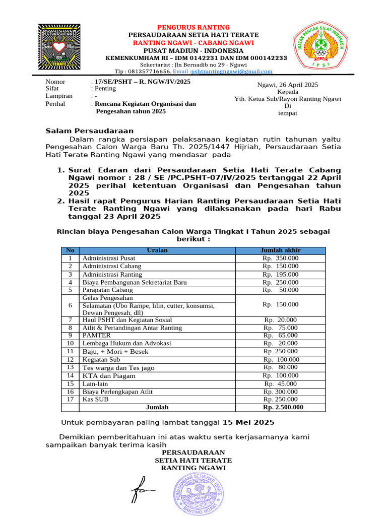 Biaya Pengesahan Caga 2025 Baru | PDF