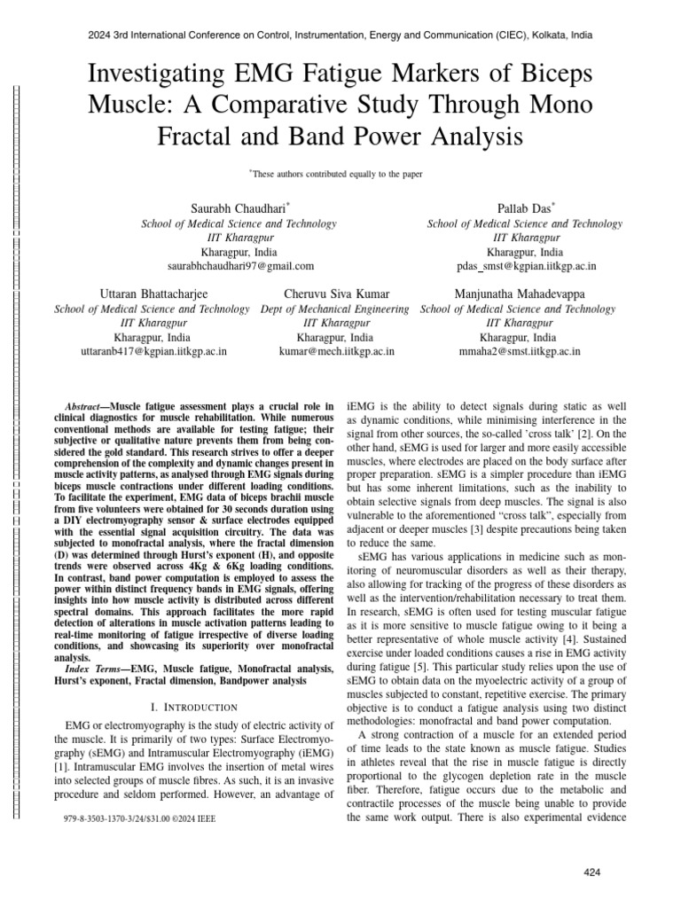 Investigating EMG Fatigue Markers of Biceps Muscle A Comparative Study ...