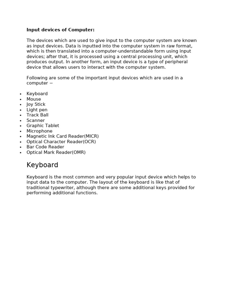 Input Devices of Computer With Images | PDF | Computer Keyboard | Optical Character Recognition