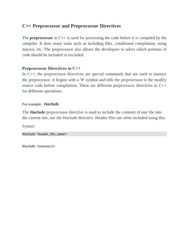 Preprocessor Directives in C++ | PDF