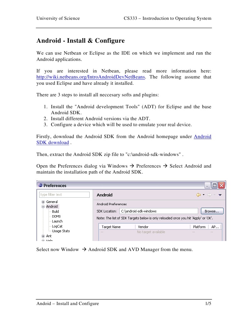 Android - Install & Configure: University of Science CS333 - Instroduction To Operating System ...