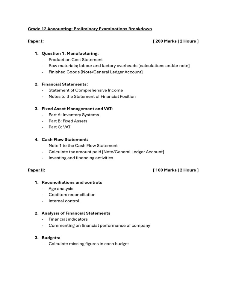 Grade 12 Prelim Breakdowns | PDF