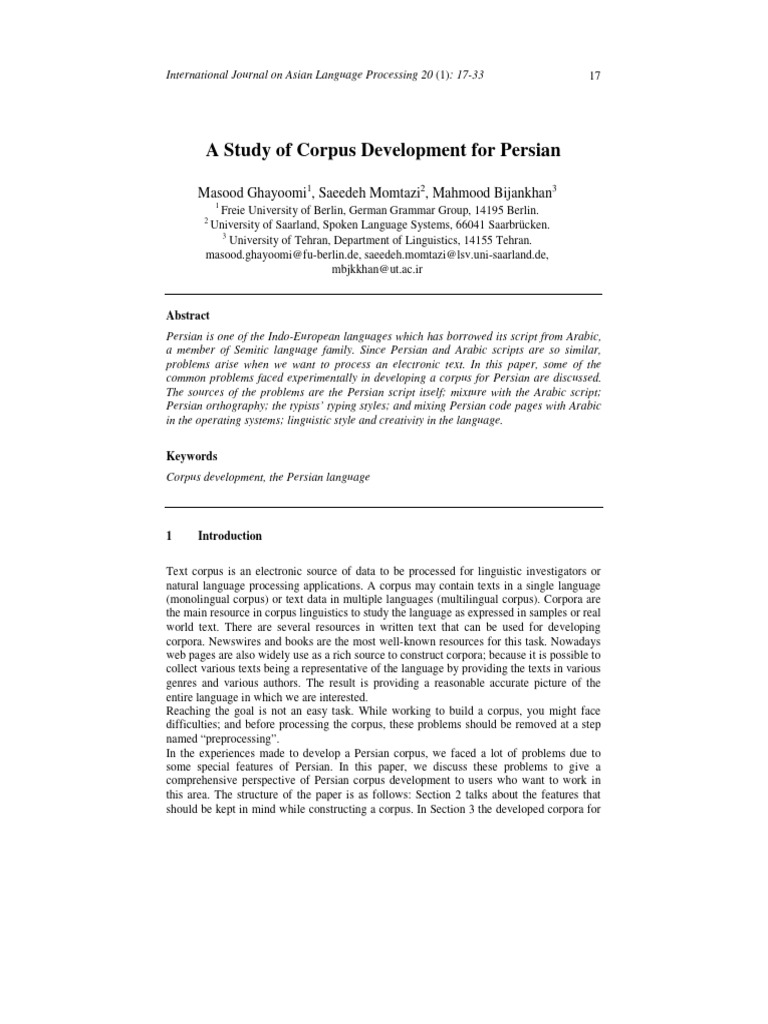A Study of Corpus Development For Persian | PDF | Persian Language | Word