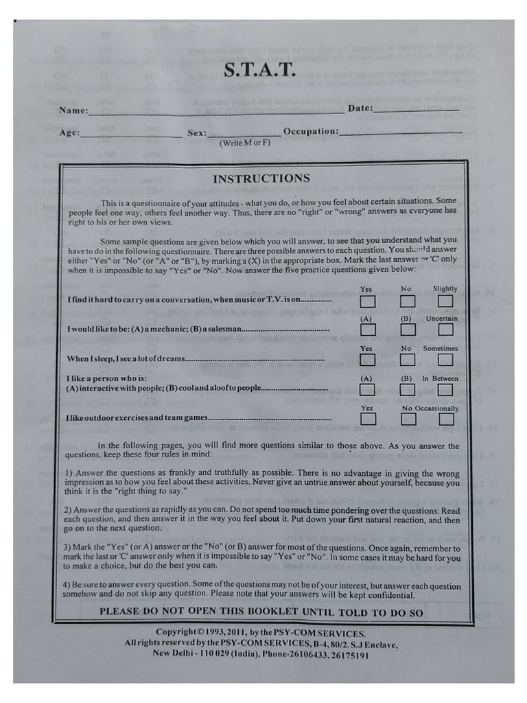 STAT-Answer Sheet | PDF
