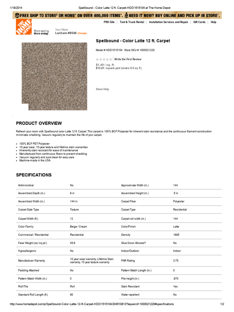 Spellbound - Color Latte 12 FT | PDF | Carpet | Textiles