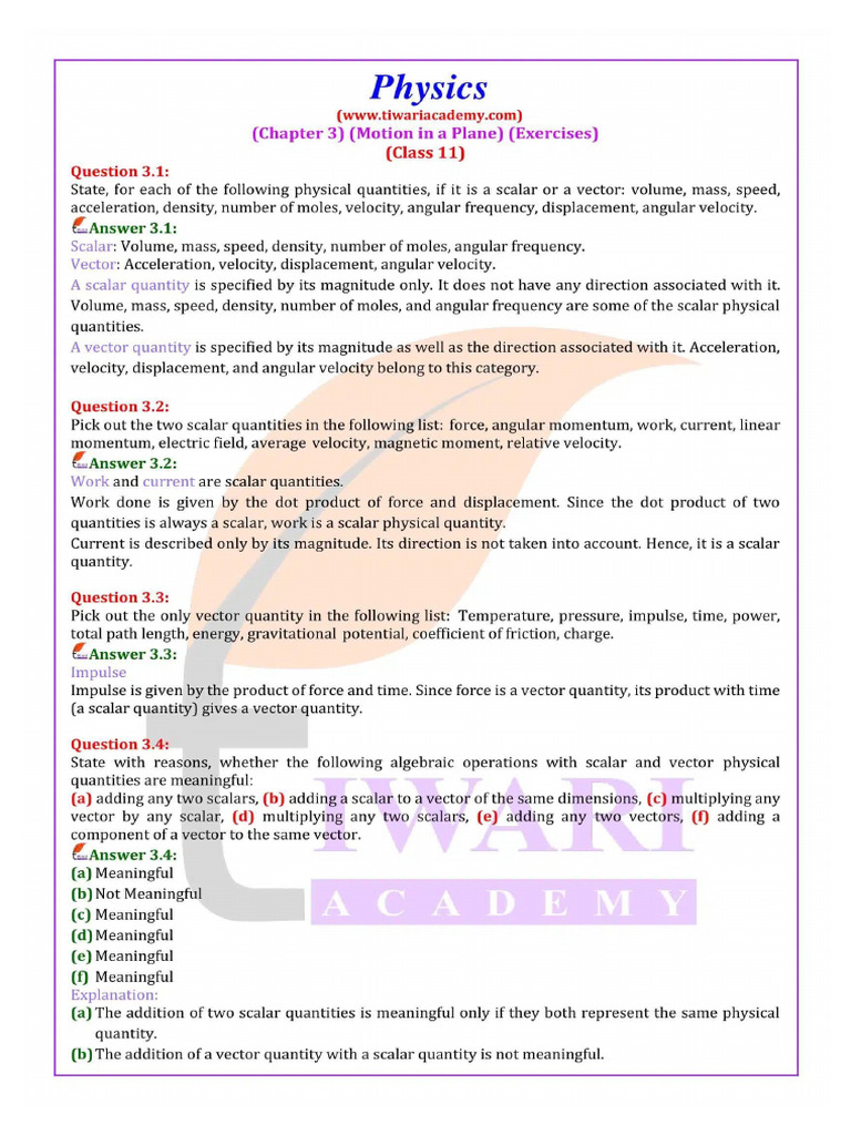 11 Physics Solutions Chapter 3 01 | PDF
