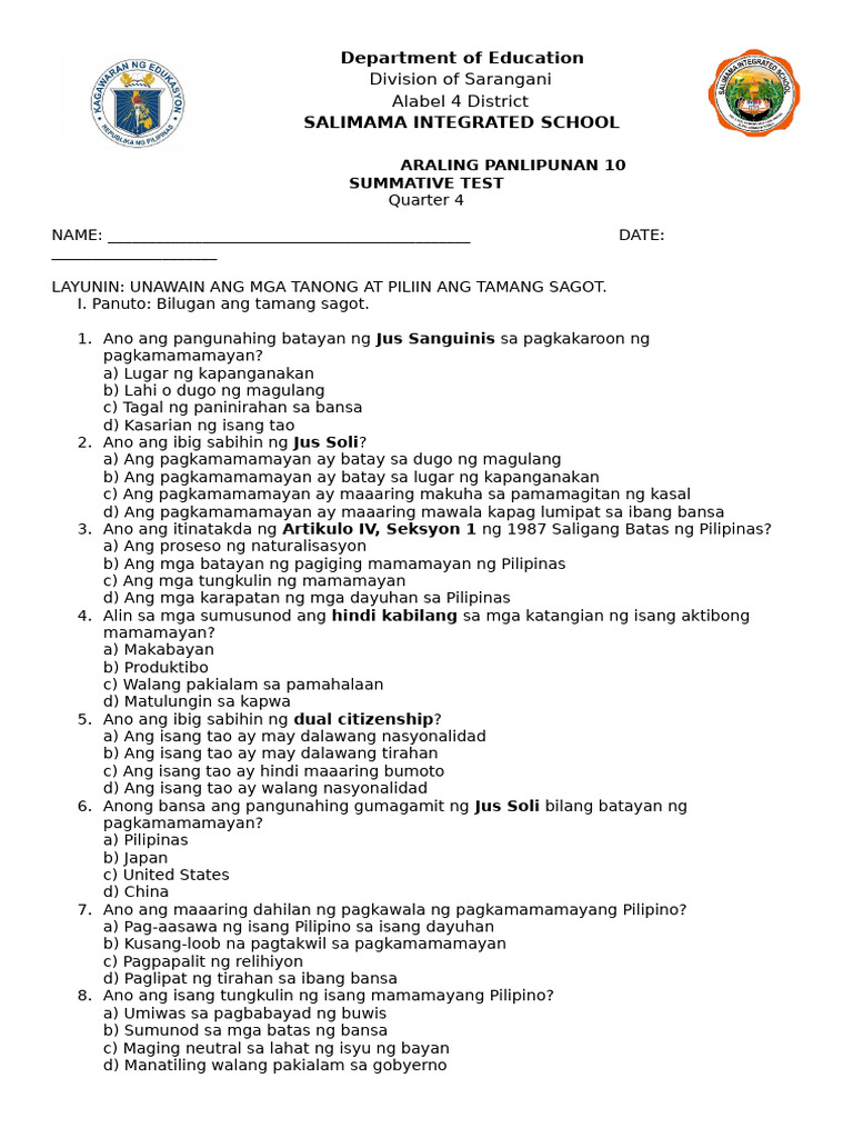 Q4 Summative Exam | PDF