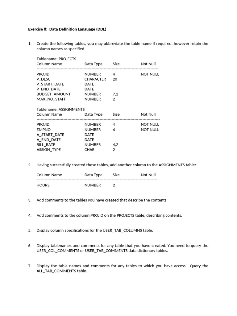Exercise 8 DDL | PDF