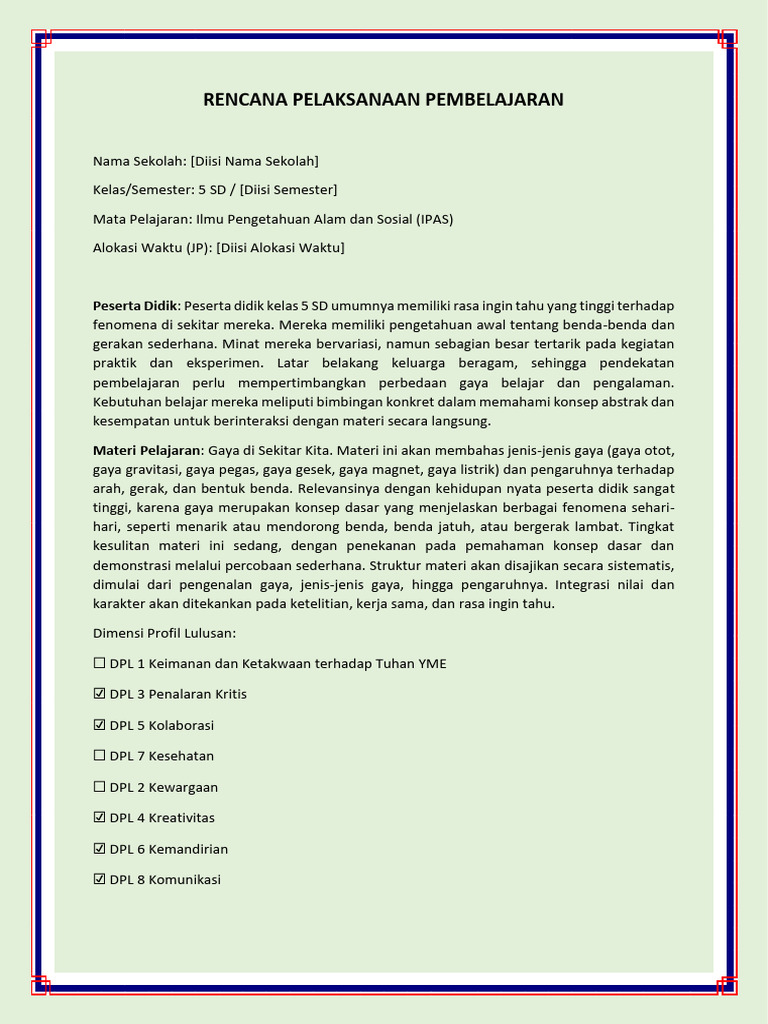 Contoh RPP Pembelajaran Mendalam | PDF