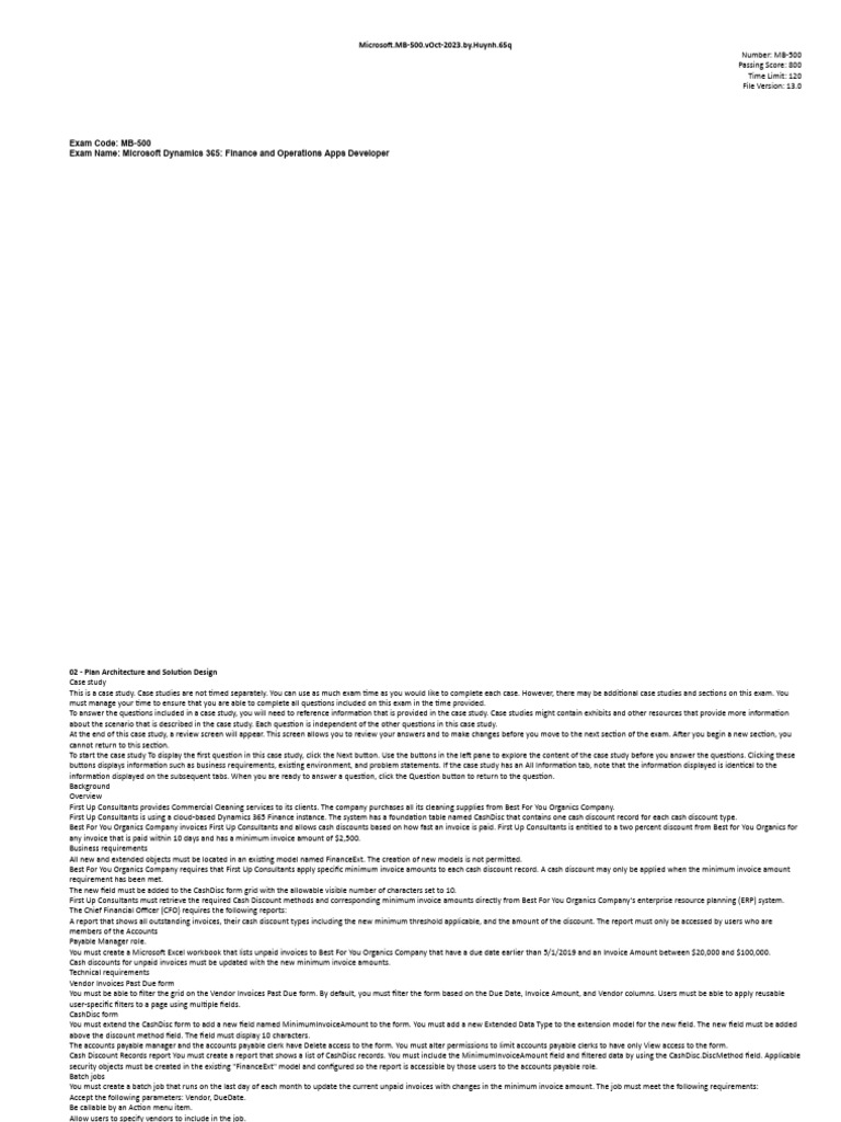 Microsoft MB-500 Voct-2023 | PDF | Cache (Computing) | Accounts Payable