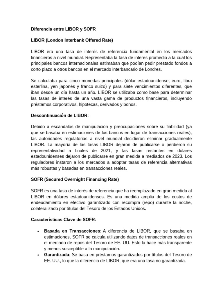 Diferencia Entre LIBOR y SOFR | PDF | Swap (Finanzas) | Libor