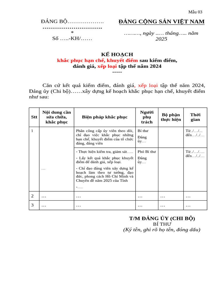 Mau KH Khac Phuc Khuyet Diem (Mau 3) | PDF