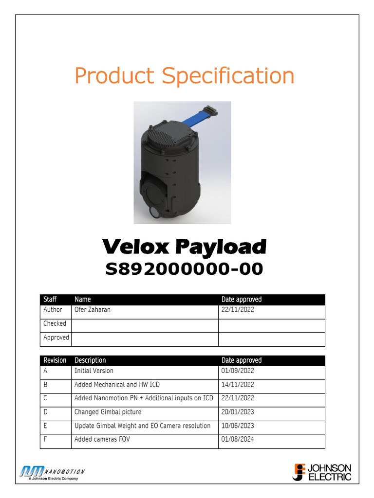Velox Product Spec Rev F | PDF | Gyroscope