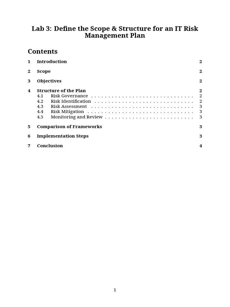 Lab 3: Define The Scope & Structure For An IT Risk Management Plan ...