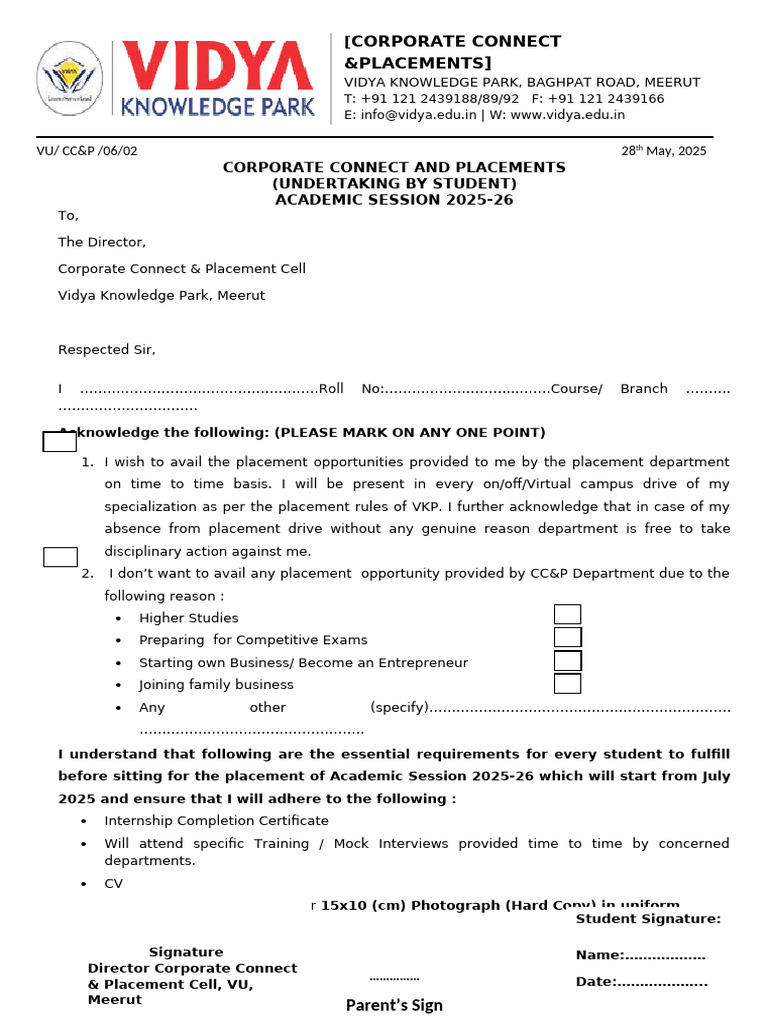 Student Undertaking Session 2025-2026 | PDF | Educational Stages