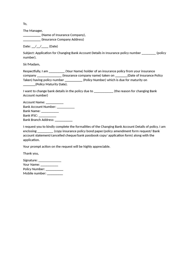 LIC Bank Account Change Application | PDF