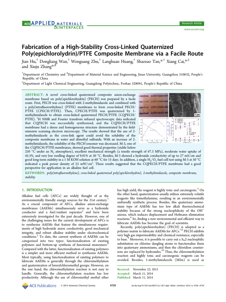 Hu Et Al 2014 Fabrication of A High Stability Cross Linked Quaternized ...
