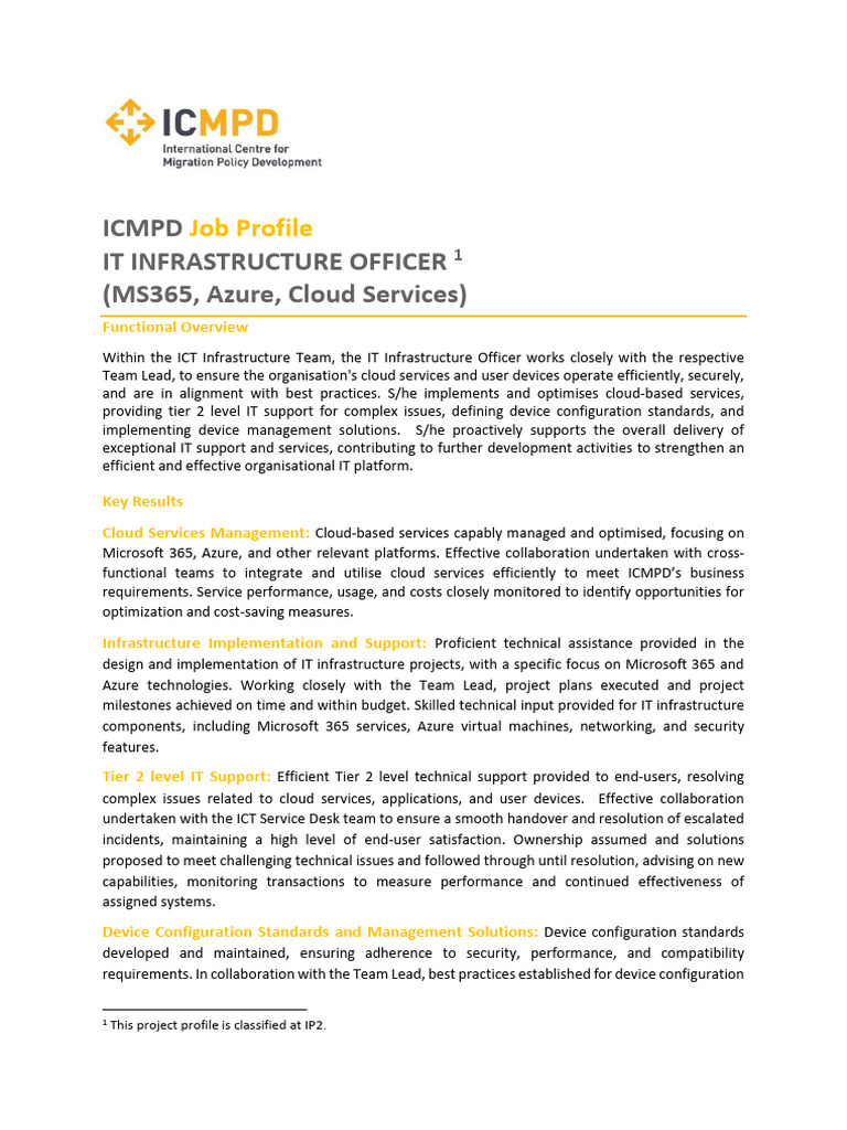 Job Profile IT Infrastructure Officer IP2 ICT OS | PDF | Cloud ...