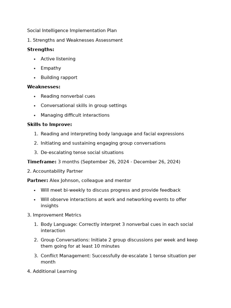 Social Intelligence Implementation Plan | PDF | Body Language ...