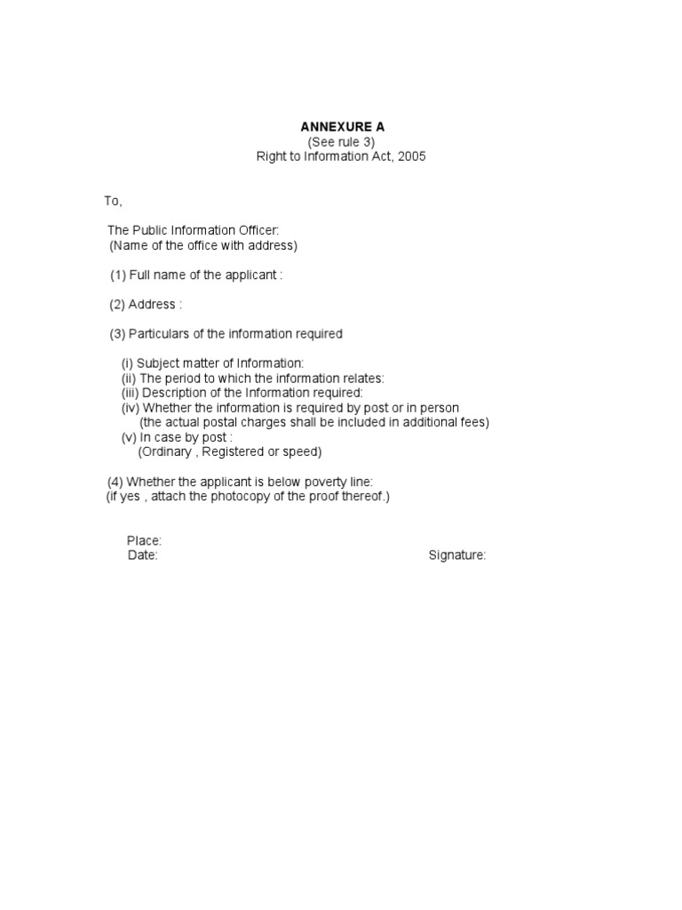 Annexure A Rti Format | PDF | Government | Government Information