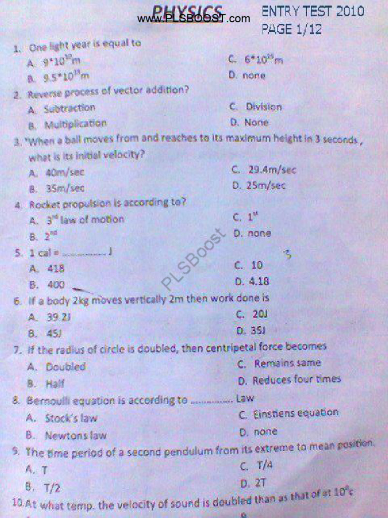 UET ECAT Past Paper 2010 PLS | PDF