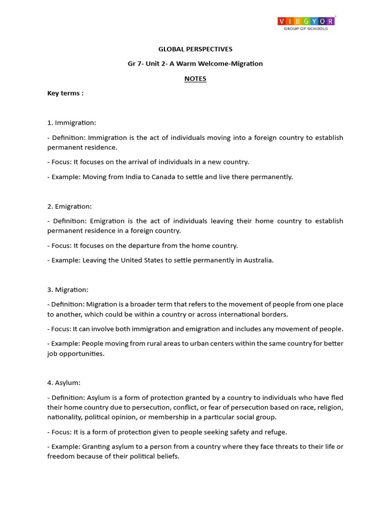 U2 - Migration Notes 23-24 | PDF | Human Migration | Refugee