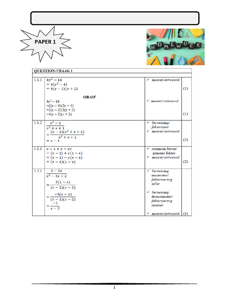 2023 Grade 10 Maths Homework Memo | PDF