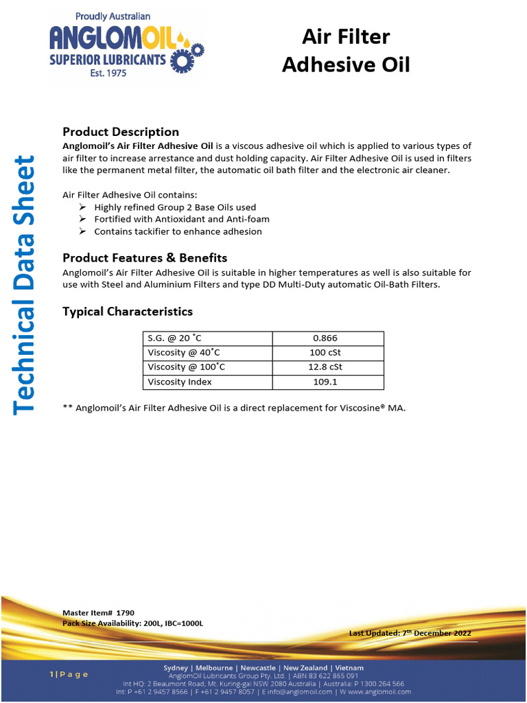 Air Filter Adhesive Oil | PDF
