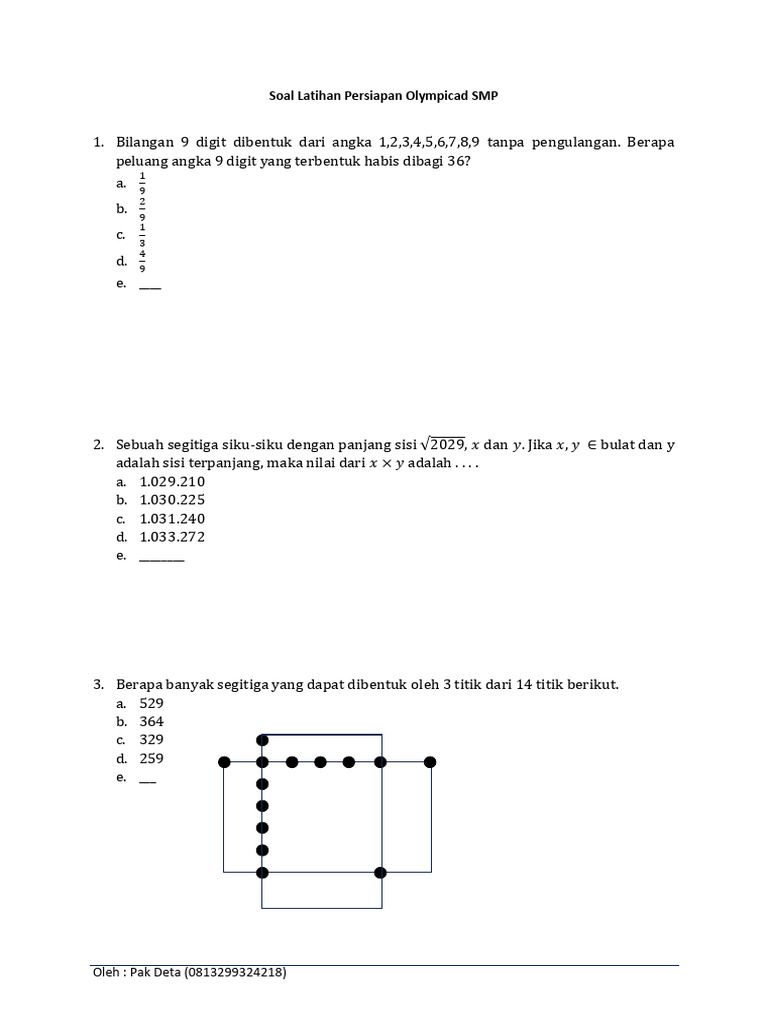 Soal Latihan Persiapan Olympicad SMP | PDF