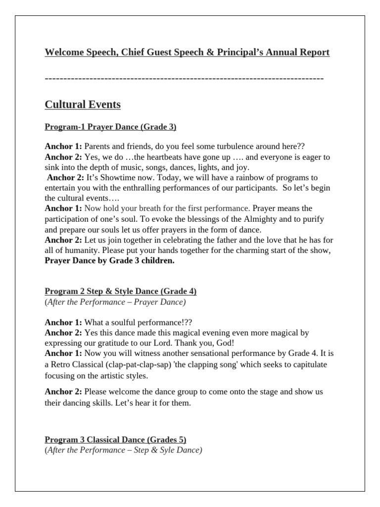 Annual Day Compering Script | PDF | Swimming | Performing Arts