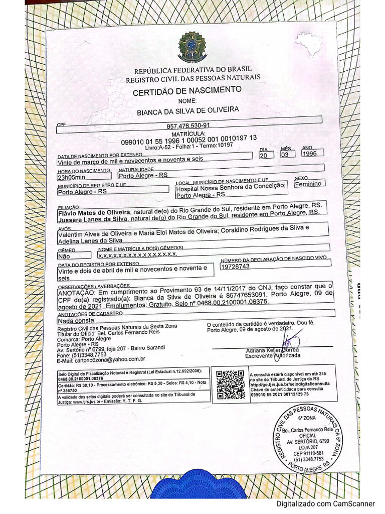 Certidão Bianca | PDF